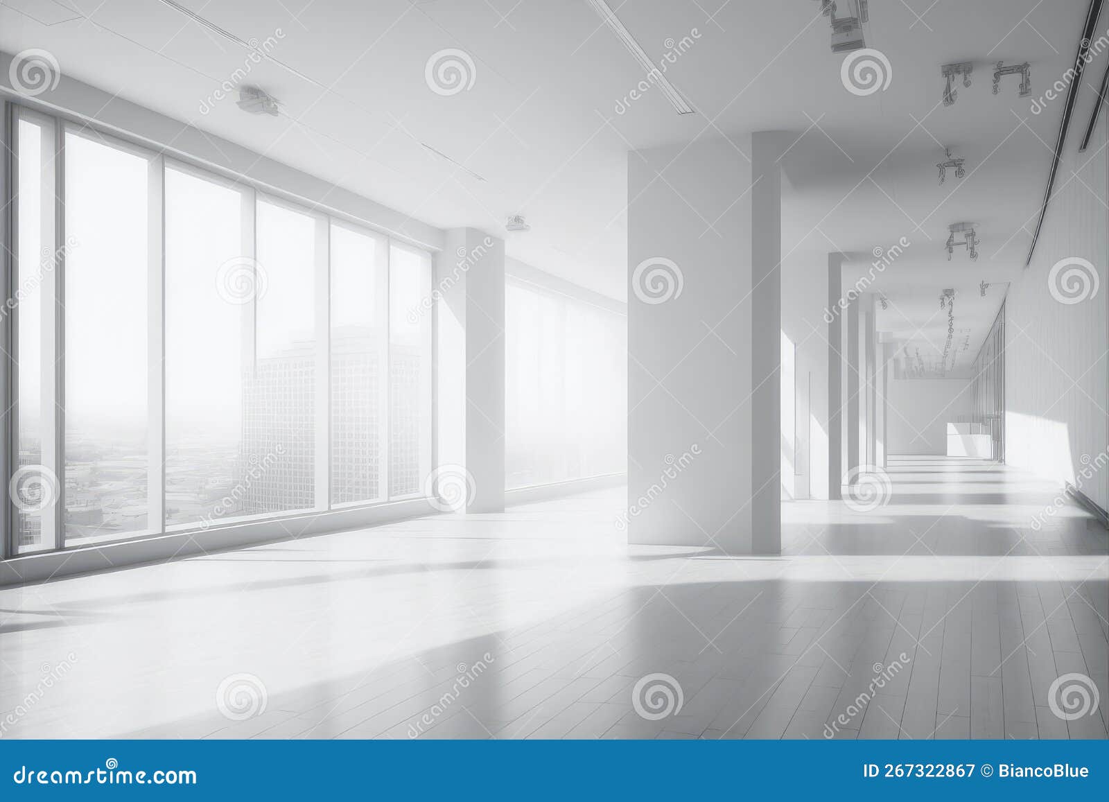 Empty Modern Office Background . Workspace Interior Design White Color ...