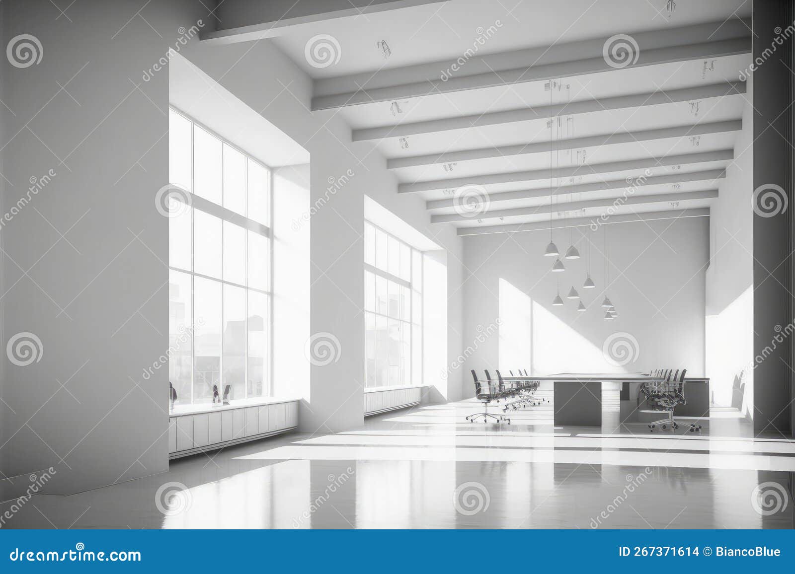 Empty Modern Office Background . Workspace Interior Design White Color ...