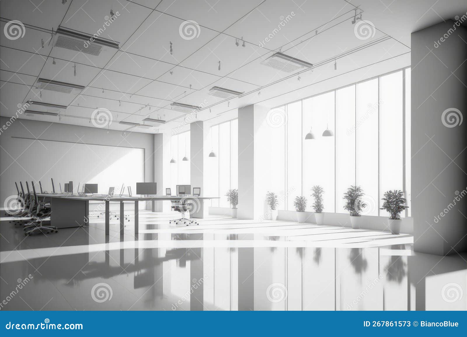Empty Modern Office Background . Workspace Interior Design White Color ...