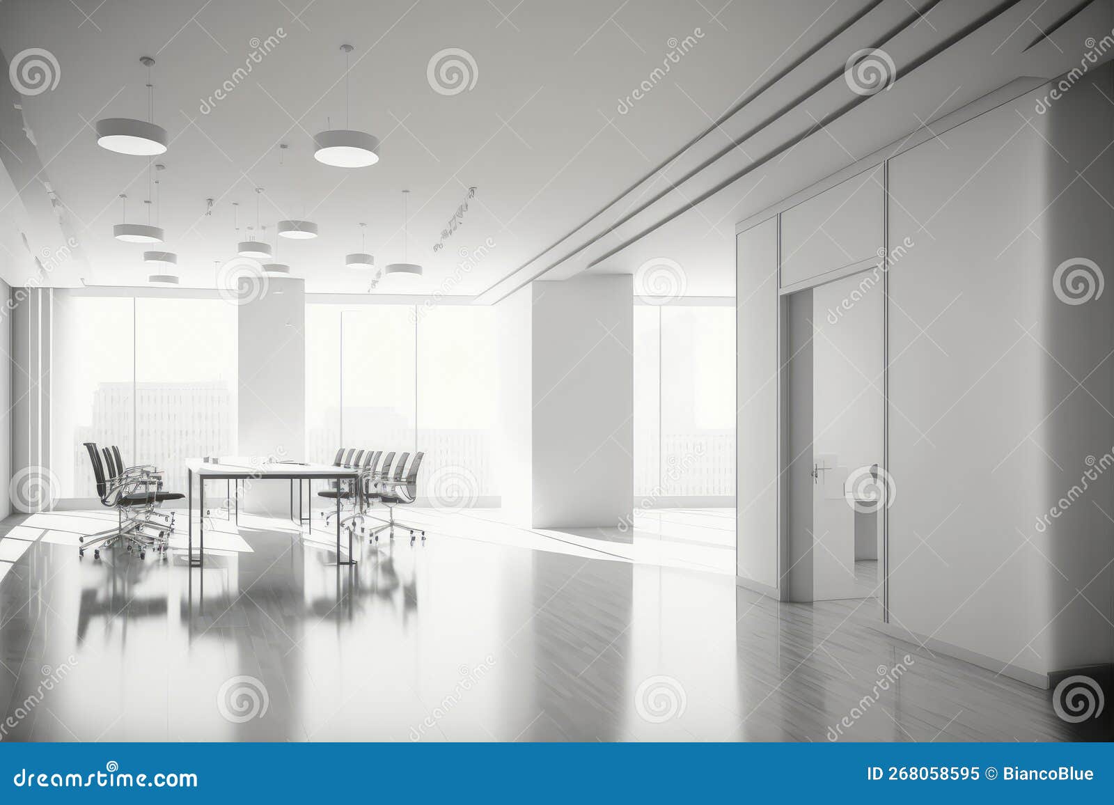 Empty Modern Office Background . Workspace Interior Design White Color ...