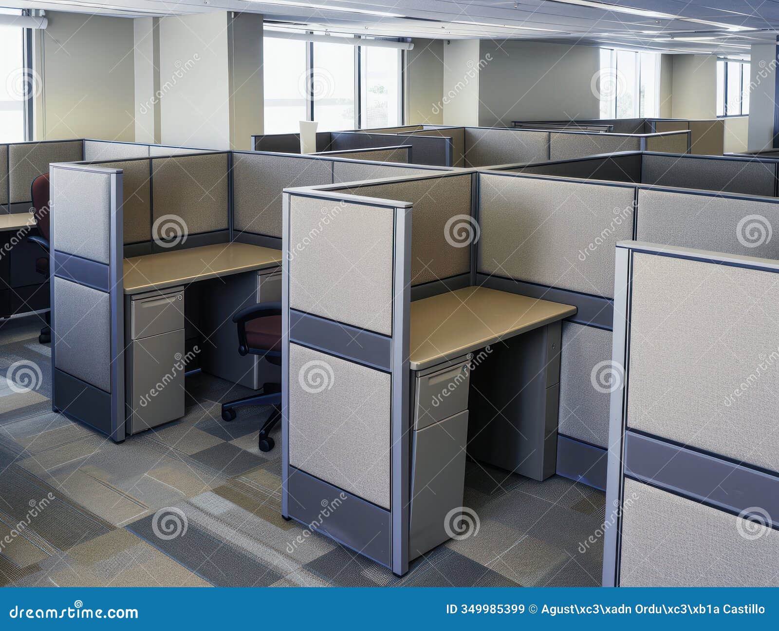 Empty Modern Office Cubicles with Computers and Chairs Stock ...