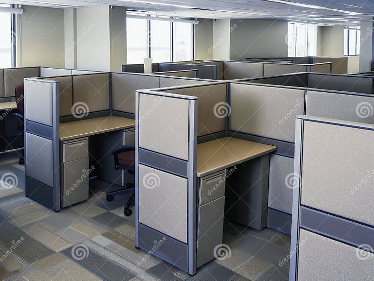 Empty Modern Office Cubicles with Computers and Chairs Stock ...