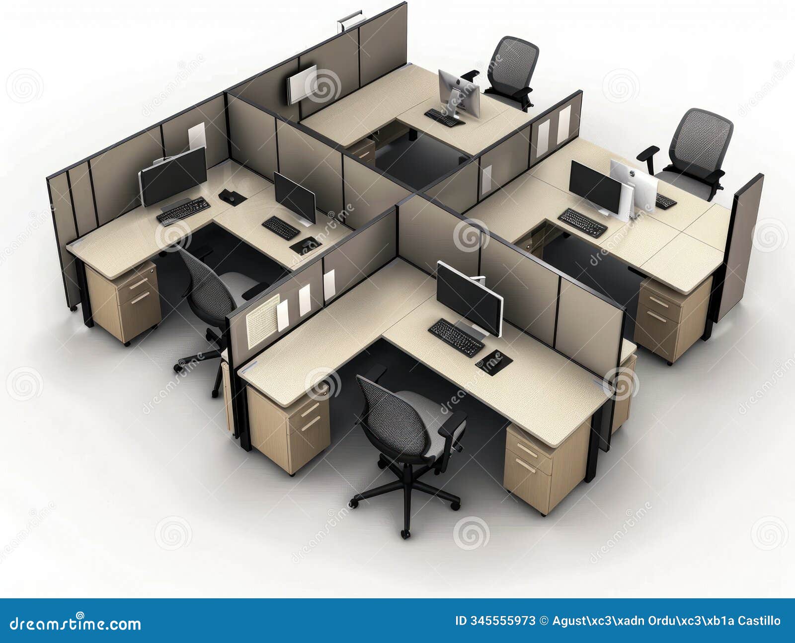 Empty Modern Office Cubicles with Computers and Chairs Stock ...