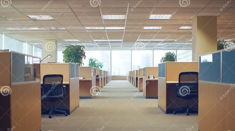 Empty Modern Large Office Space with Cubicles and Desks Stock Image ...