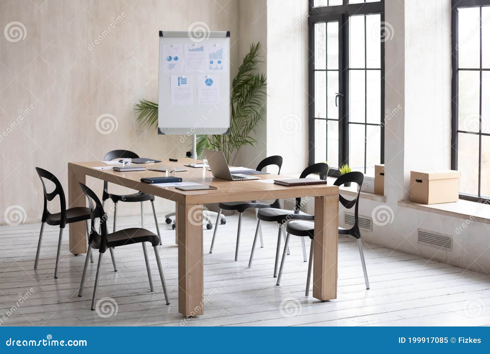 Empty Modern Office with Whiteboard and Table Stock Image - Image of ...