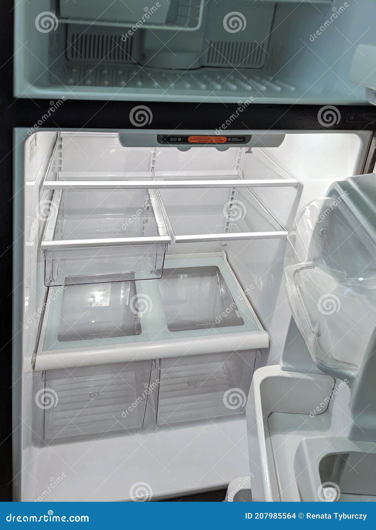 Empty, Modern Refrigerator with Opened Doors. Inside of a Clean Fridge ...
