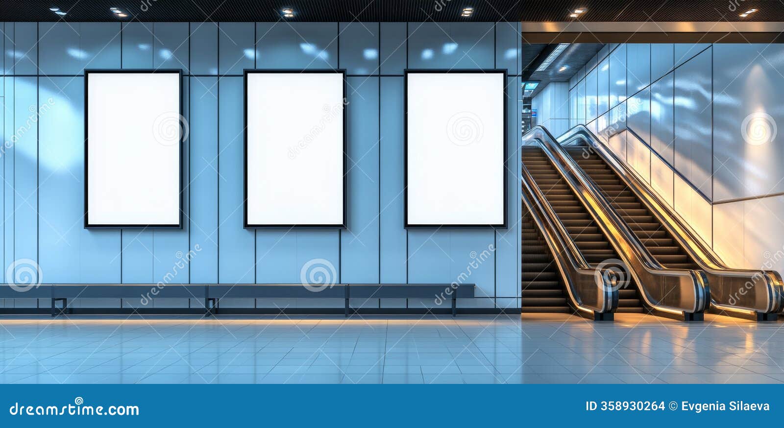 Modern Subway Station With Two Red Trains And Blank Billboards Mockup ...