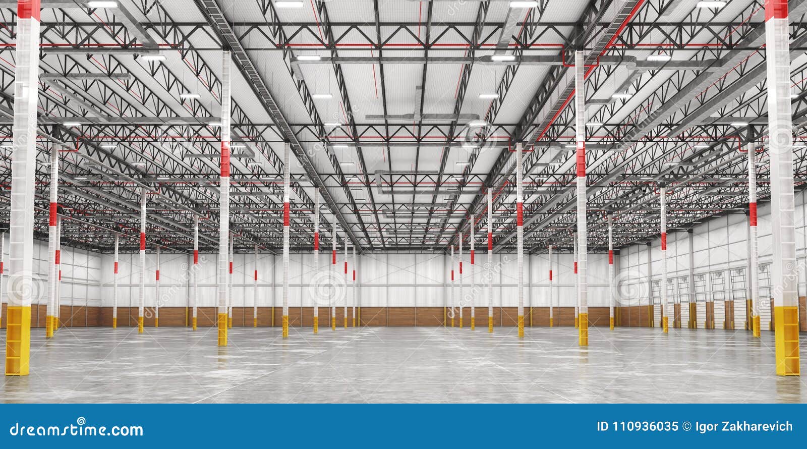 Empty modern warehouse. 3d stock illustration. Illustration of built ...
