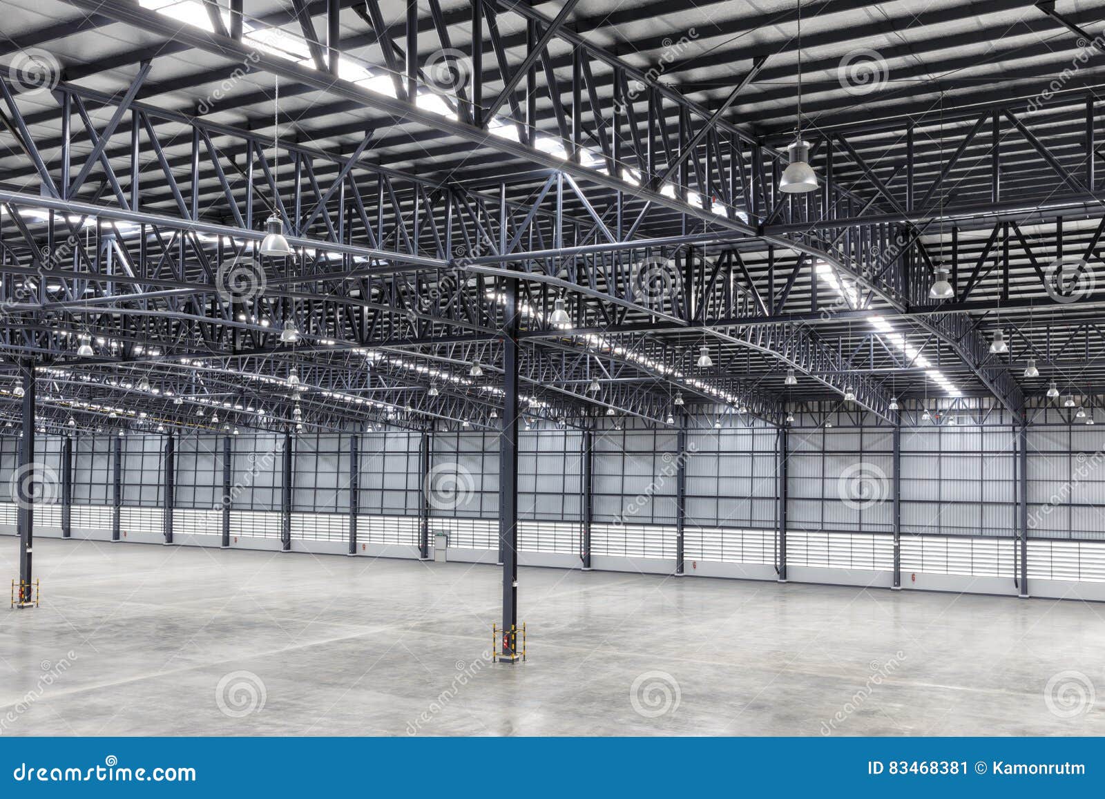 Empty modern warehouse. stock image. Image of distribution - 83468381