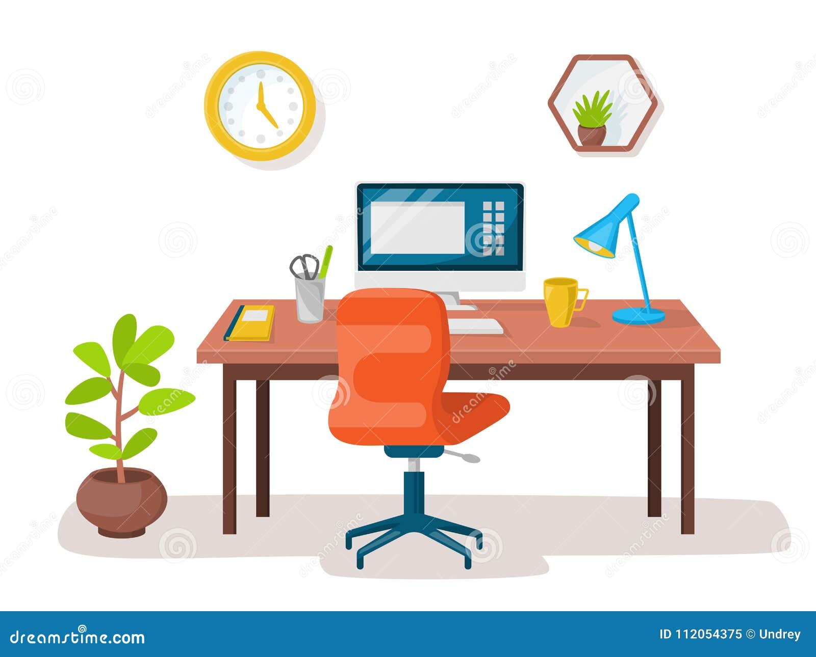 Empty Modern Workplace Office Interior. Vector Image Stock Vector ...