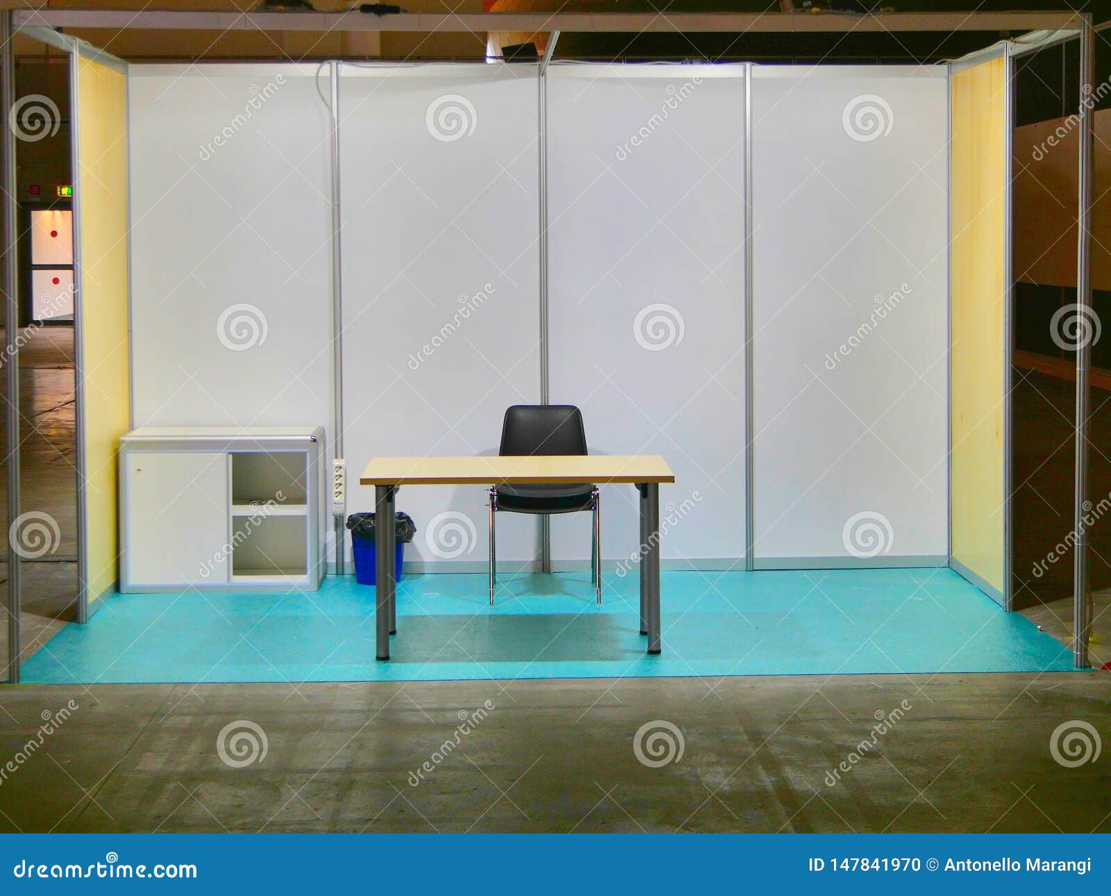 Empty Modular Fair Booth Isolated with Desk and Chairs Stock Photo ...