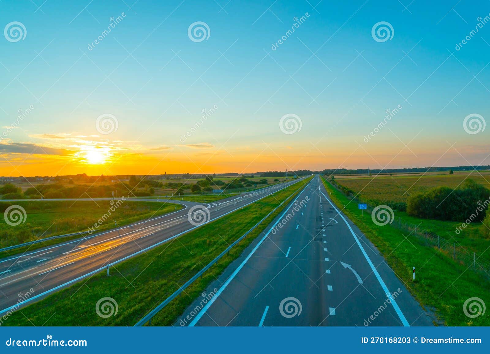 Empty motorway at sunset stock image. Image of travel - 270168203