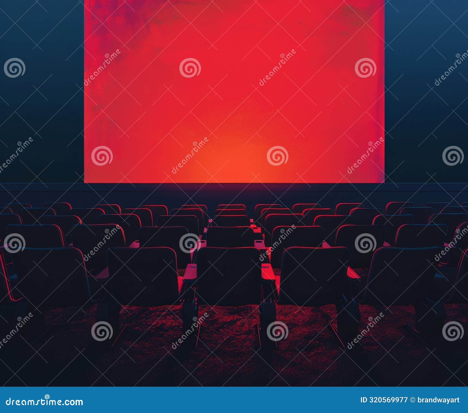 Empty Movie Theater with Red Screen Stock Illustration - Illustration ...