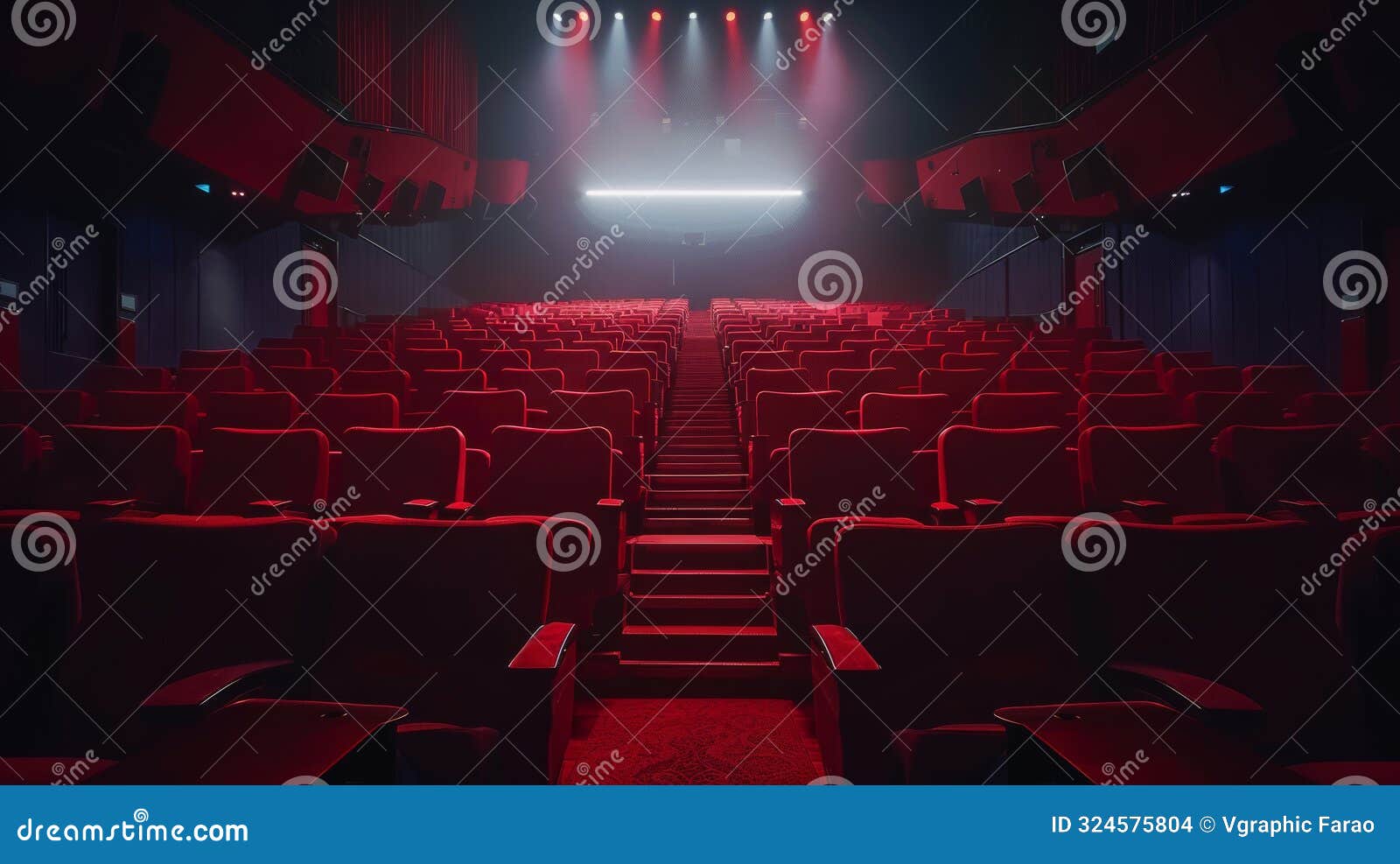 Empty Movie Theater with Red Seats and Ambient Lighting Stock Photo ...