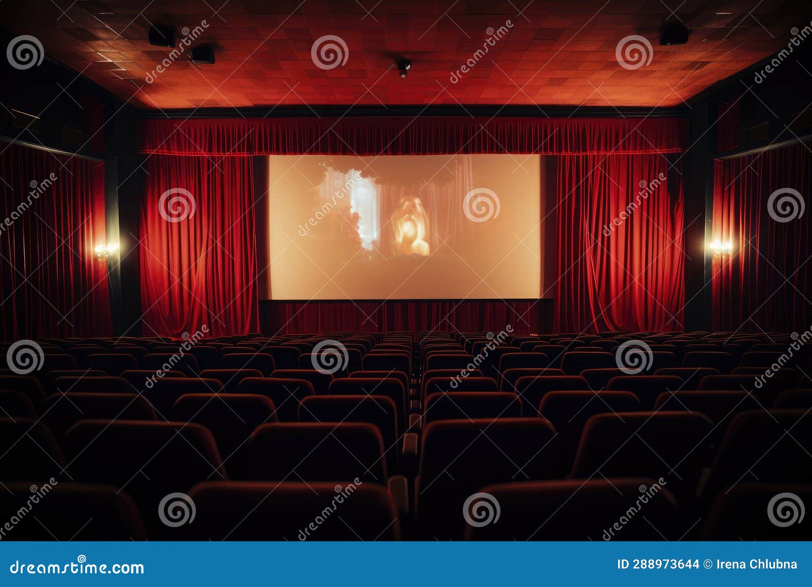 Empty Movie Theater and Screen Stock Illustration - Illustration of ...