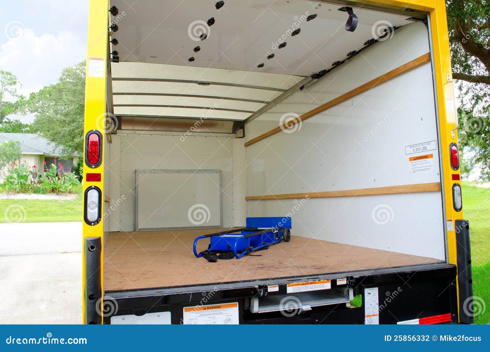Empty Moving Truck With Dolly In Back Stock Photo - Image of open ...