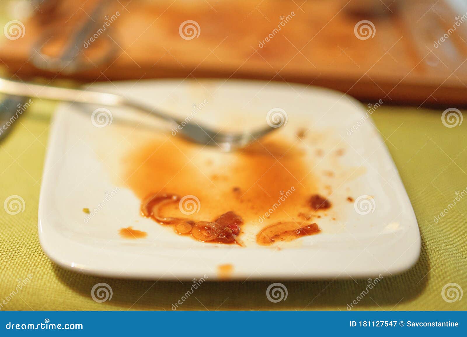 Dirty plate on the table stock image. Image of birthday - 181127547