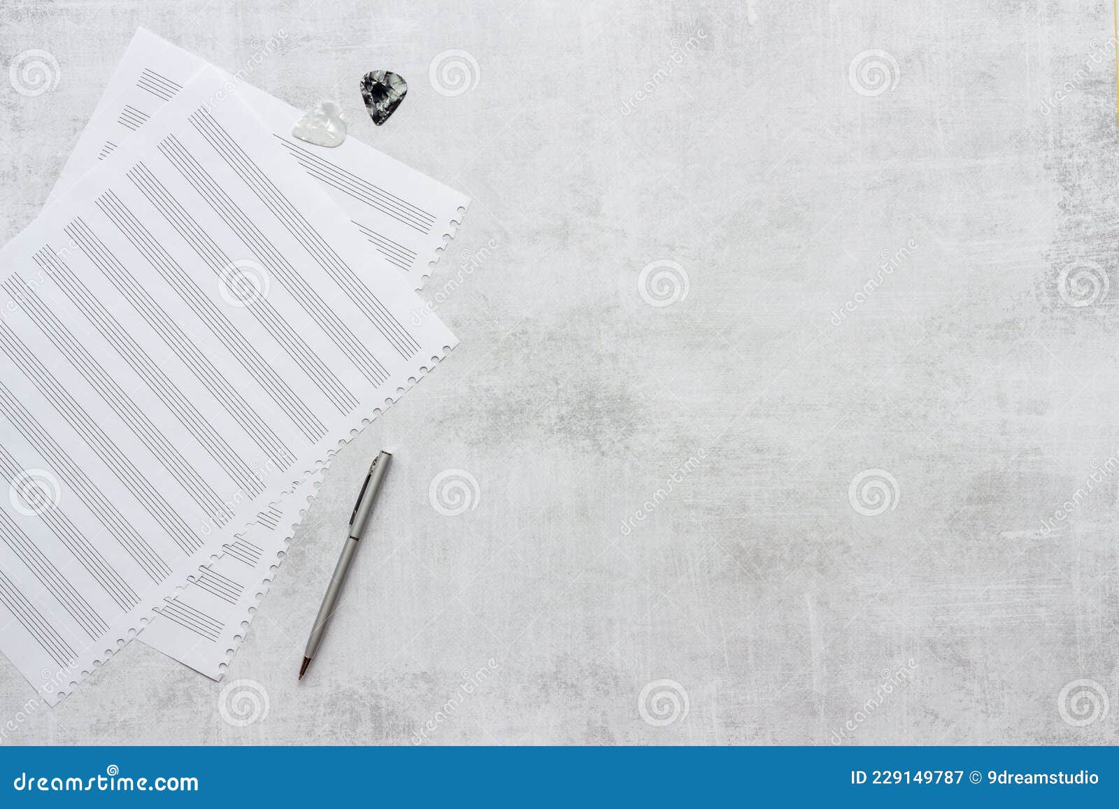 Empty Music Sheets for Writing Notes, Top View. Compose Music Concept ...