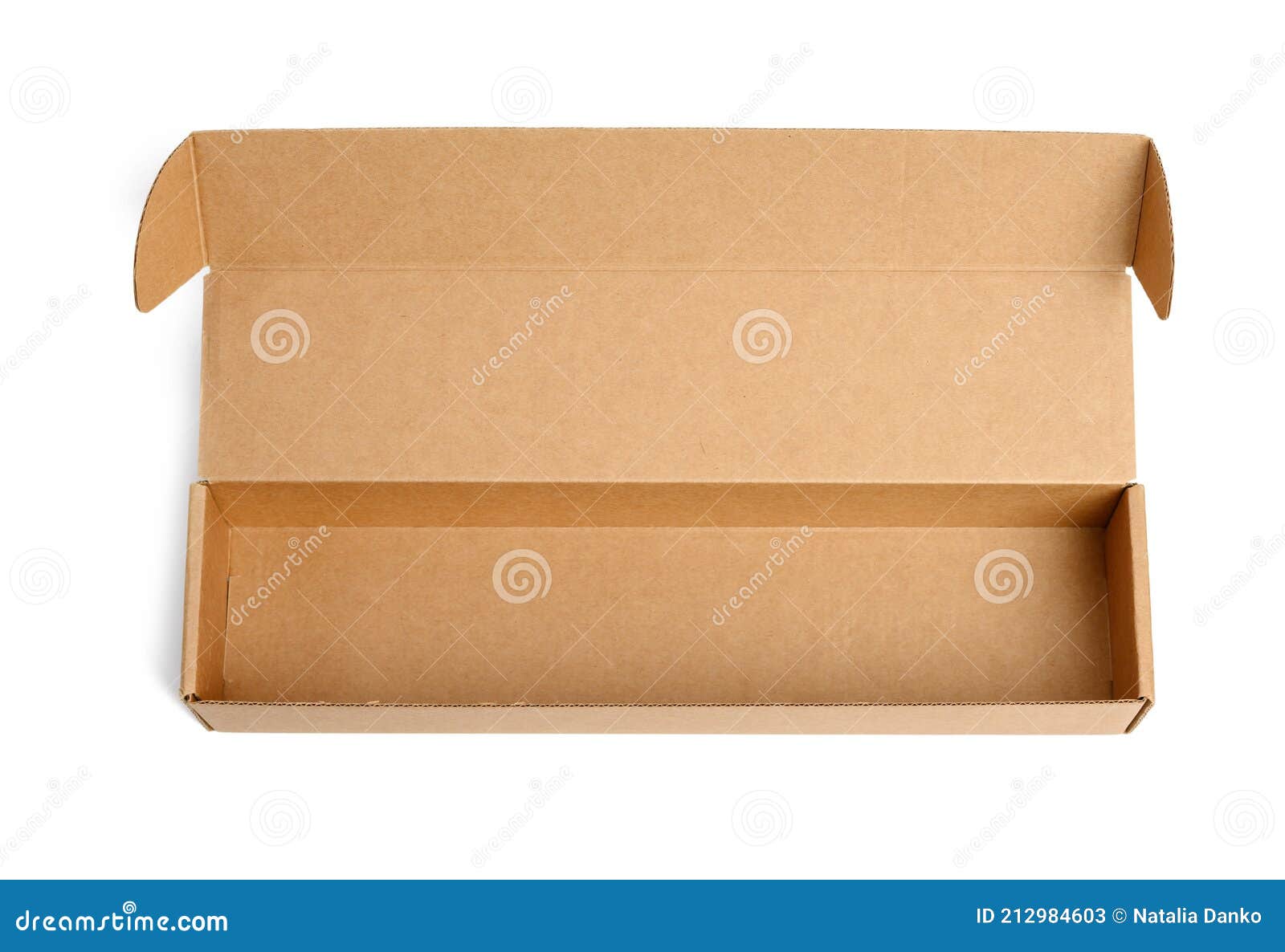 Empty Narrow Rectangular Open Cardboard Box Isolated on White ...