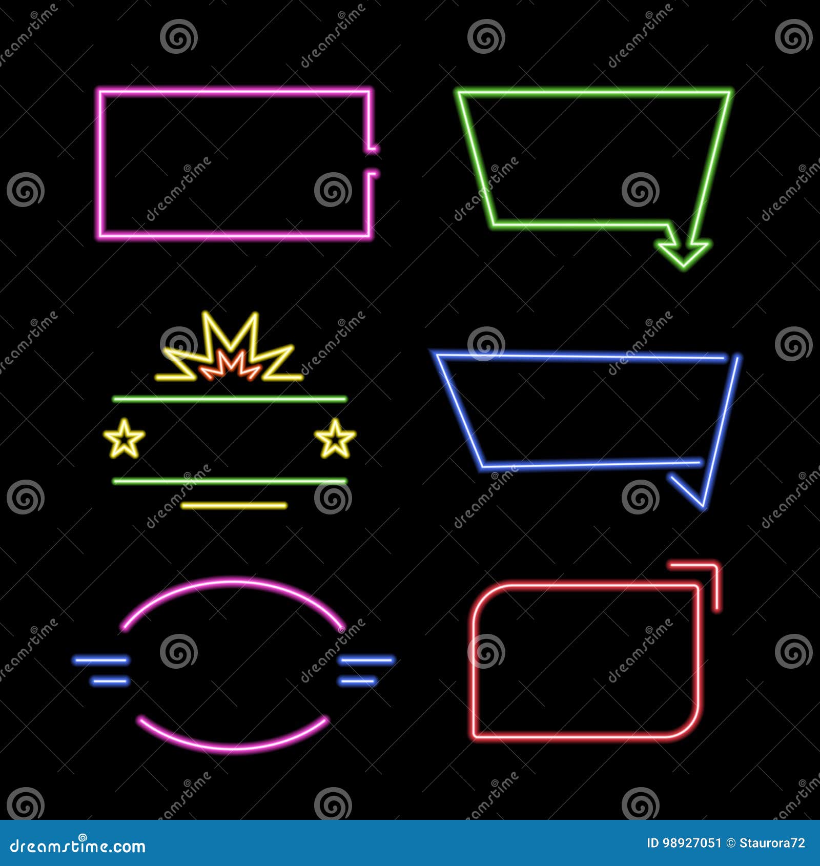 Empty Neon Signs. Set of Bright Neon Frames Stock Vector - Illustration ...