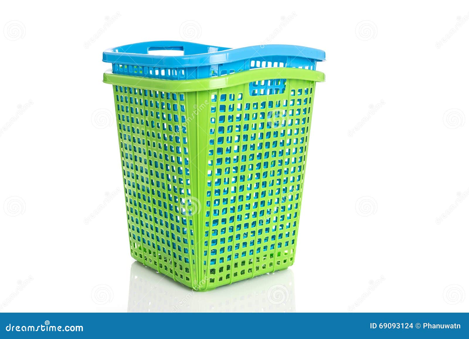 Empty New Blue and Green Plastic Basket Isolated on White Stock Photo ...