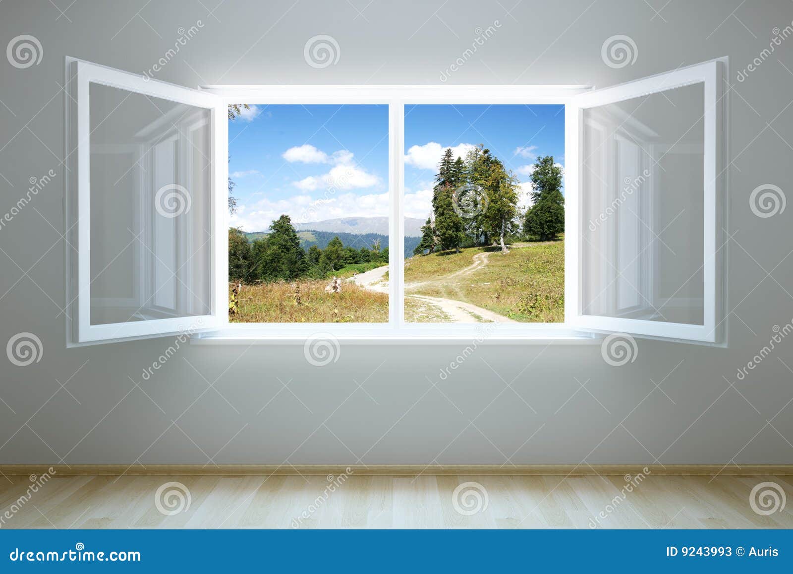 Empty New Room with Open Window Stock Illustration - Illustration of ...