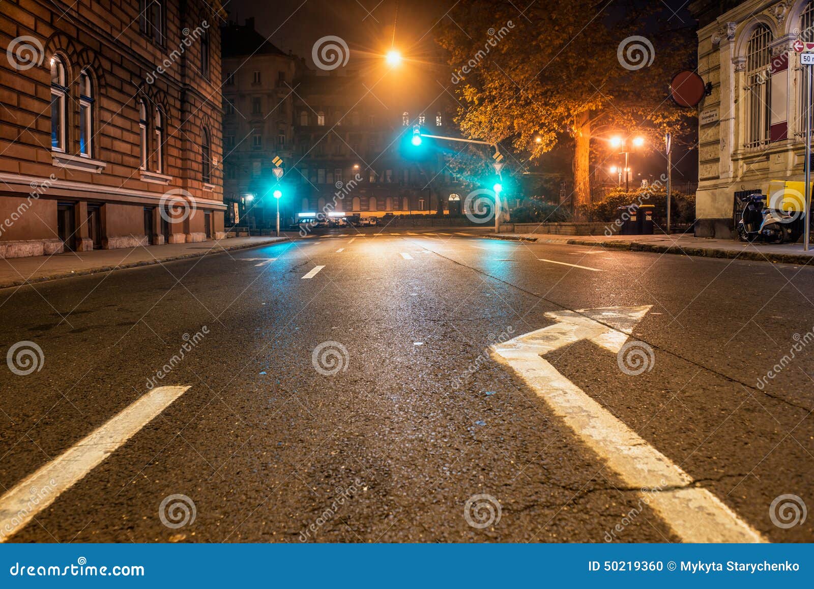 Empty Night Road with Traffic Lights Stock Photo - Image of evening ...