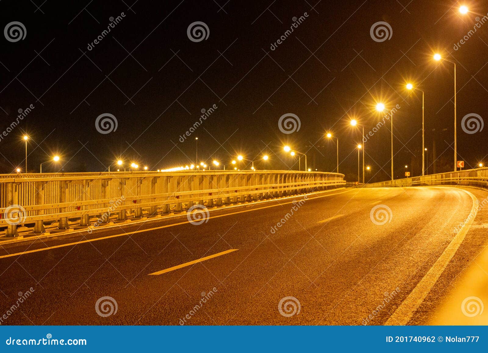 Empty Night Street Lit by Lanterns, Some City Lights in the Distance ...