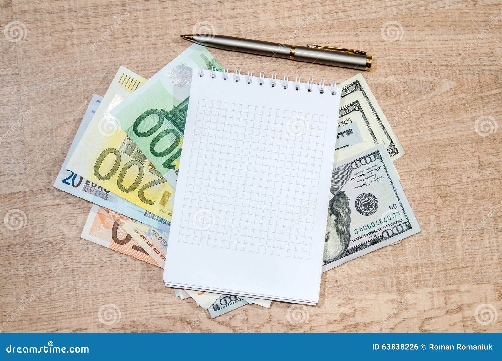Empty Notebook with Pen and Euro Banknote Stock Photo - Image of paper ...