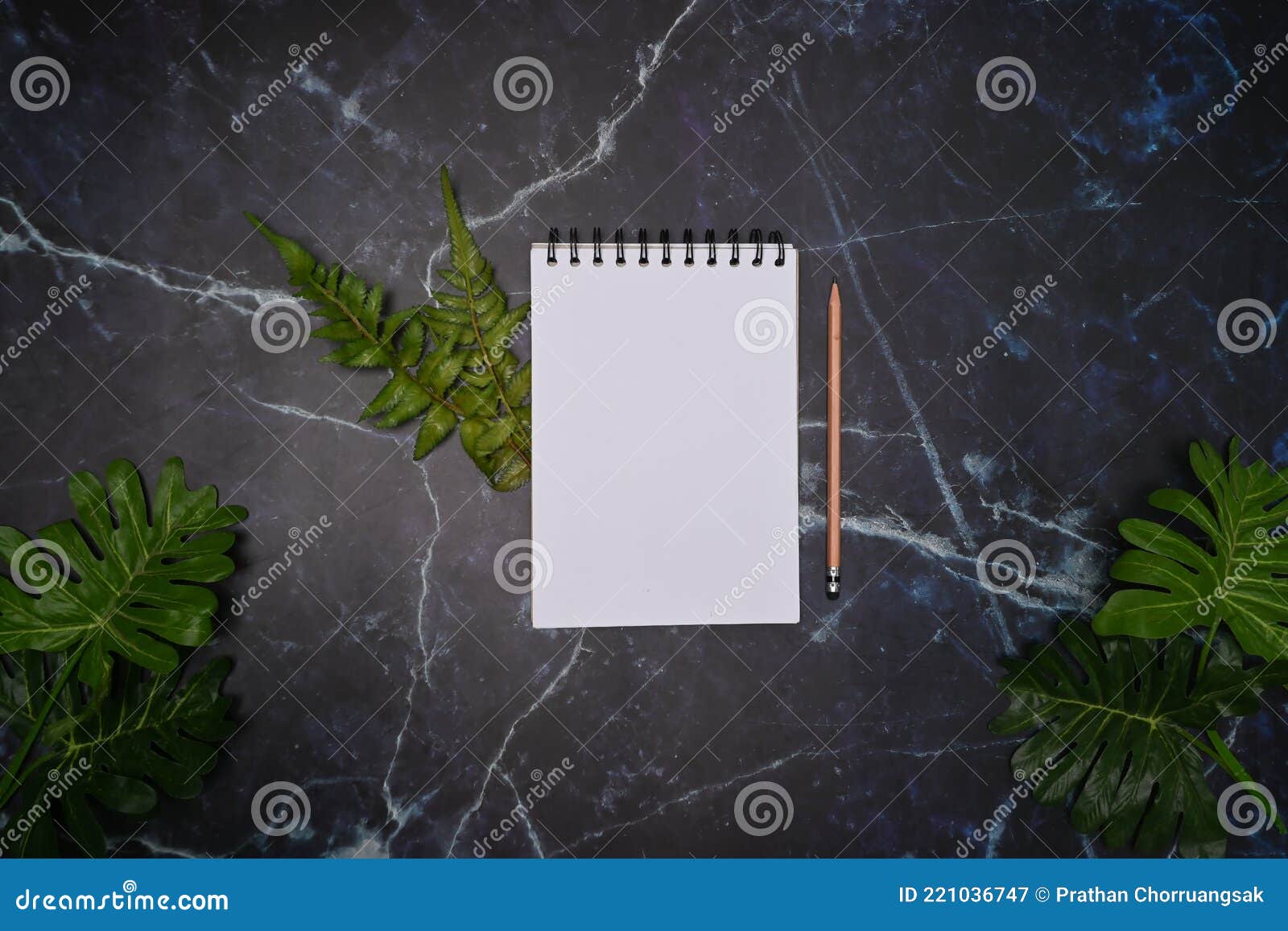 Notebook and Pencil on Marble Background. Stock Image - Image of ...