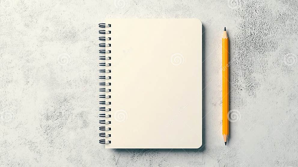 Empty Notebook and Pencil on White Background for Writing and Sketching ...