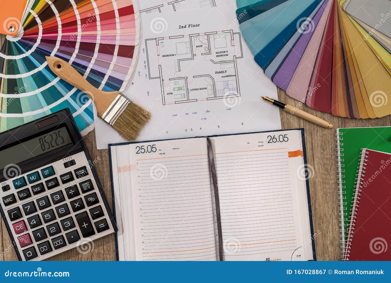 Empty Notepad with Color Palette and Painting Tool Stock Image - Image ...