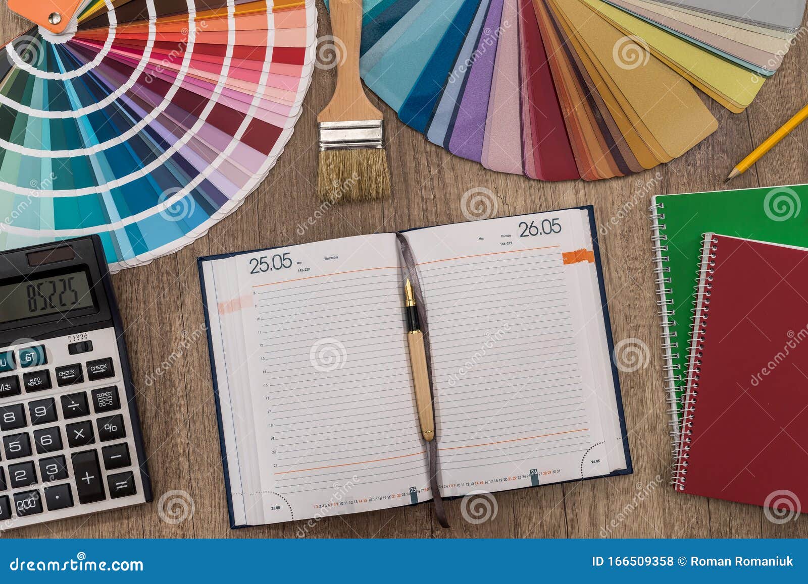 Empty Notepad with Color Palette and Painting Tool Stock Photo - Image ...