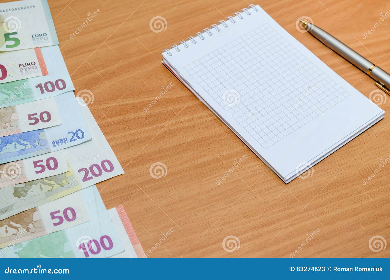 Empty Notepad with Euro Banknote, Pen Stock Image - Image of blank ...