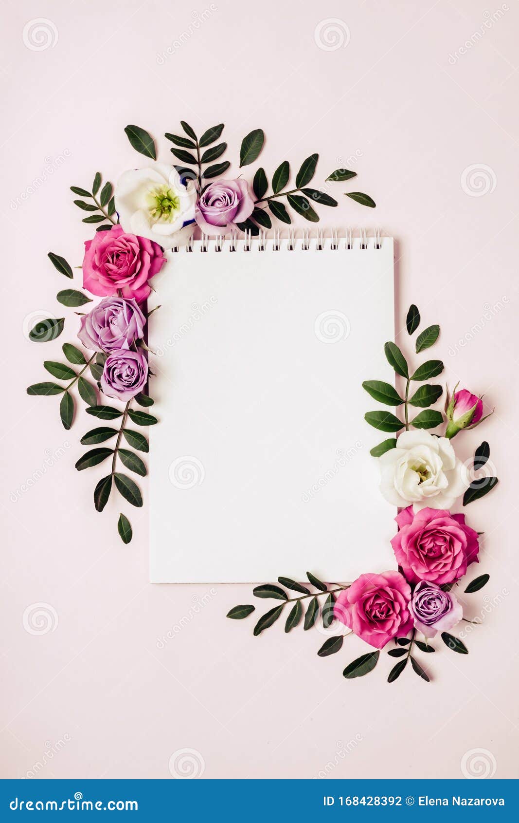 Notepad And Floral Border Pattern On Pink Background. Holiday Concept ...