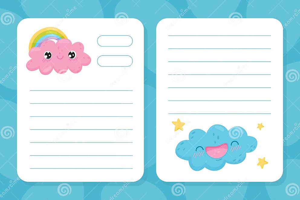 Empty Notepad Page with Cute Cloud and Rainbow Vector Template Stock Vector - Illustration of ...
