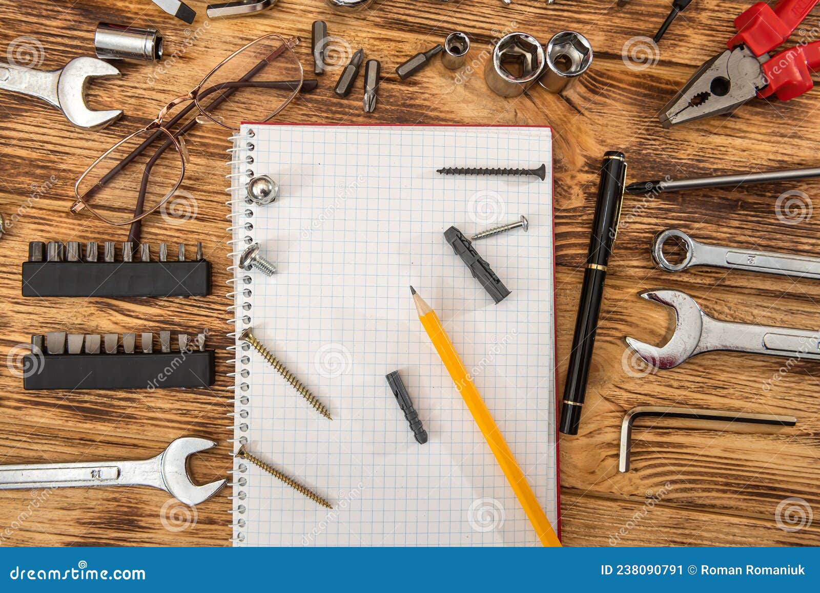 Empty Notepad Surrounded a Set of Construction Tools Stock Image ...