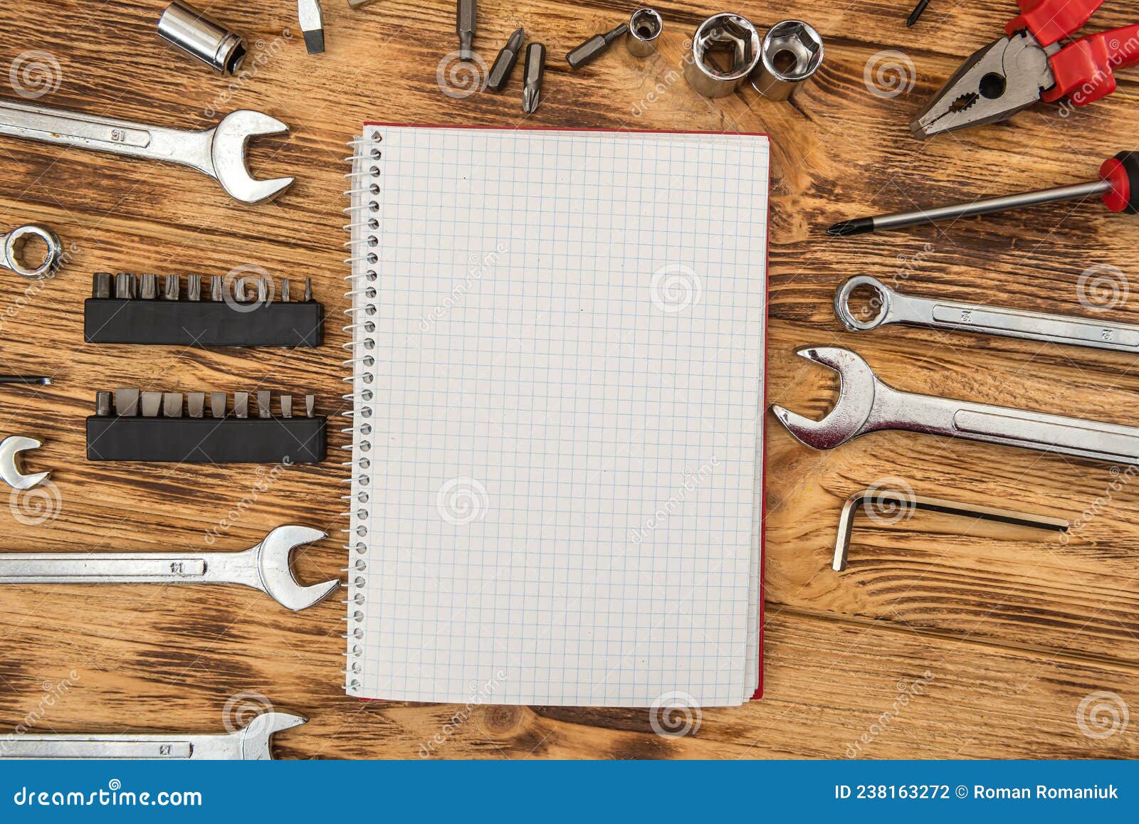 Empty Notepad Surrounded a Set of Construction Tools Stock Photo ...
