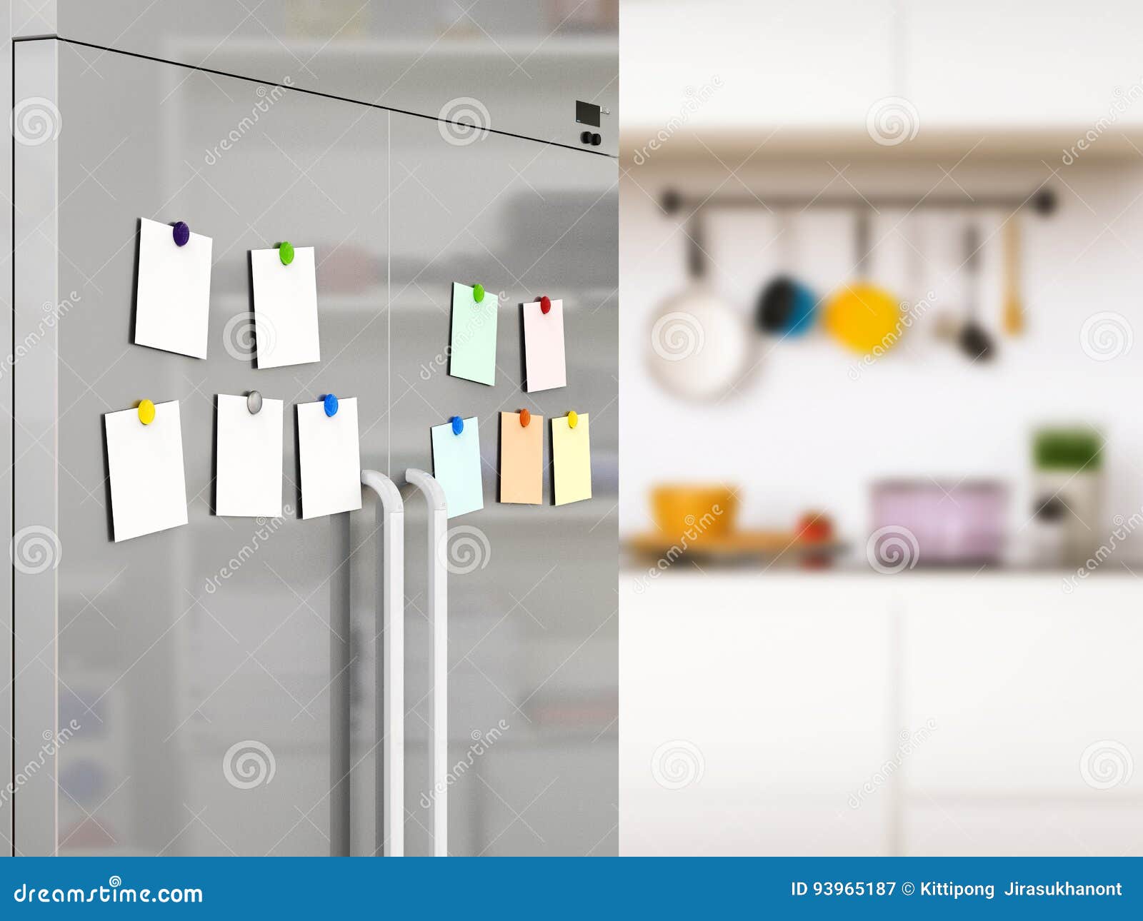 Empty Notes with Fridge Magnets Stock Illustration - Illustration of ...
