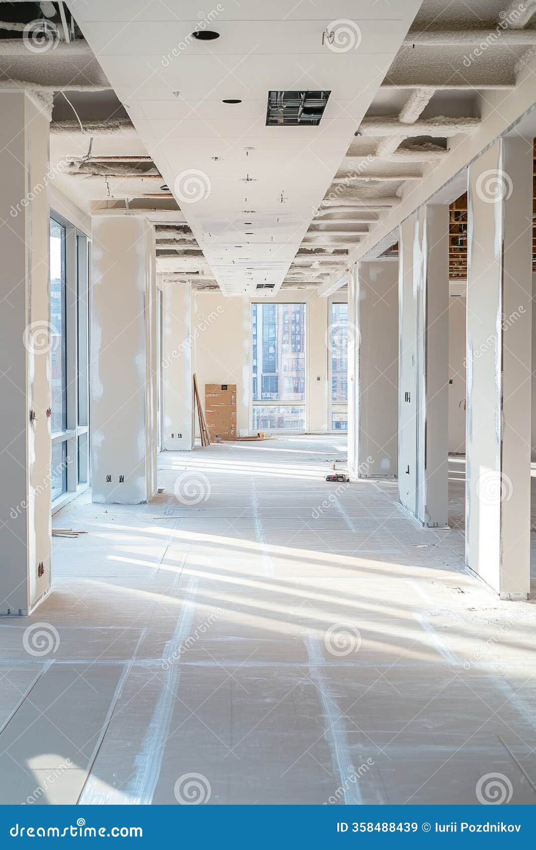 Empty Office Building Under Construction with Exposed Ceiling and Walls ...