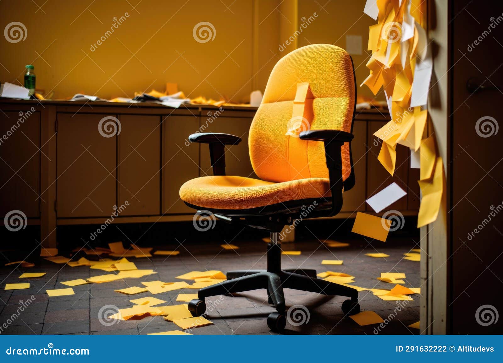 An Empty Office Chair with a Sticky Note on the Desk Stock Photo ...