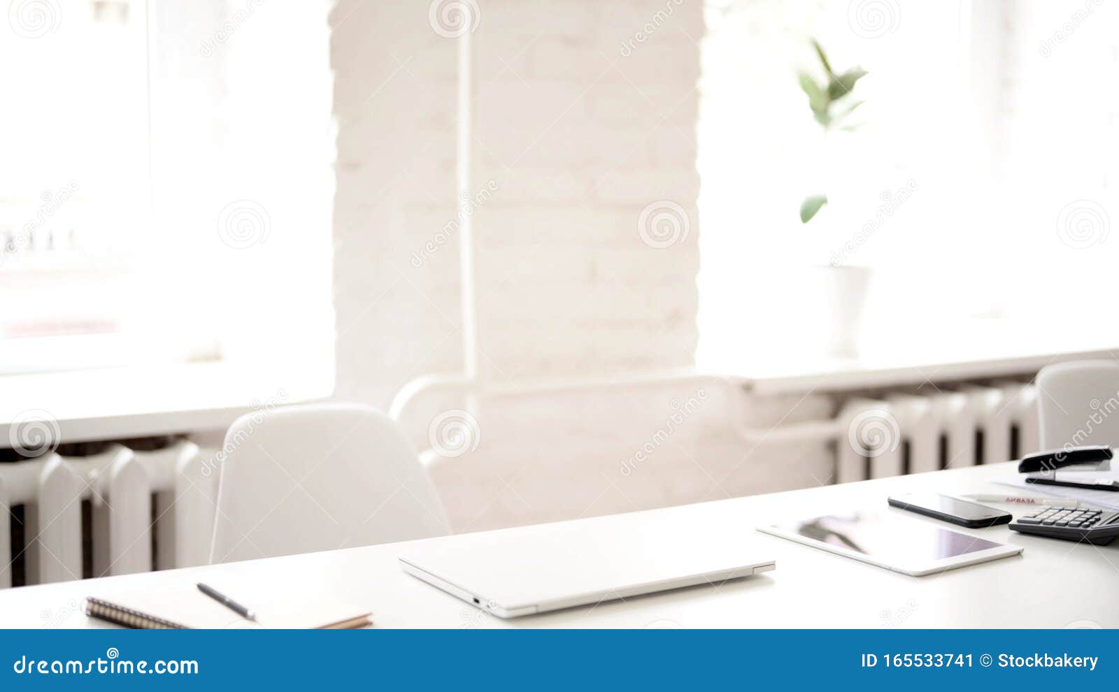 The Empty Office with Closed Laptop on Desk Stock Image - Image of ...