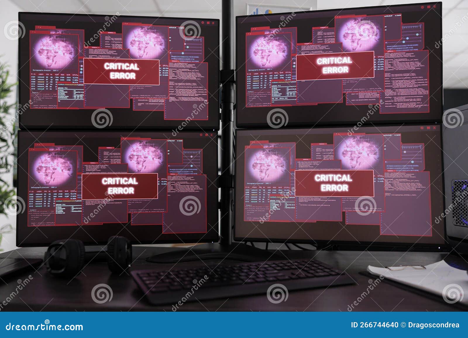 Empty it Office with Computers Monitor Having Critical Error Message ...