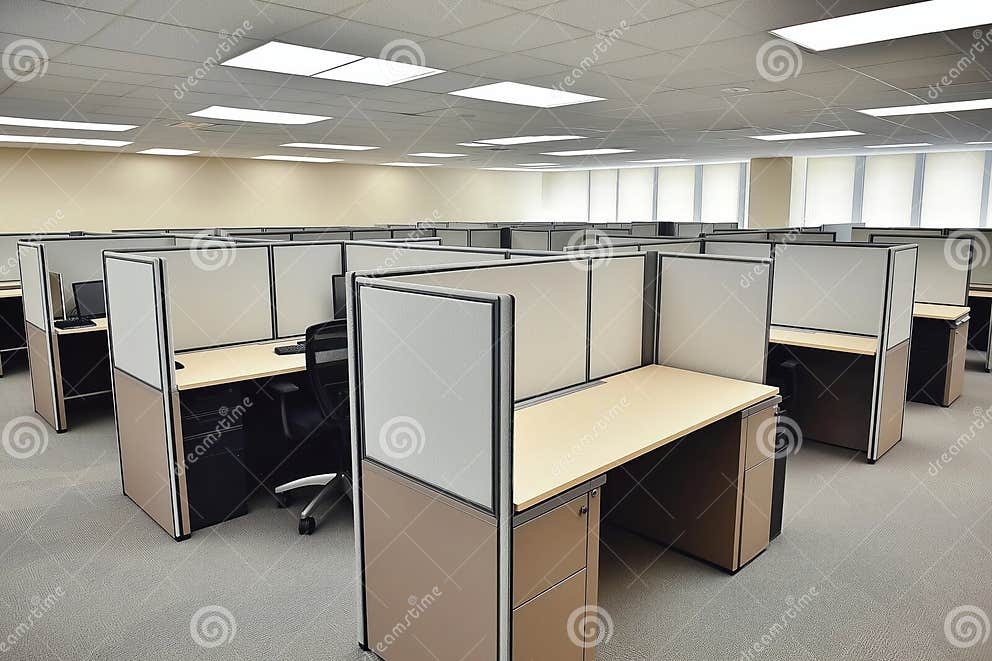 Empty Office Cubicle Area. Modern Workstations Arranged in Rows. No ...