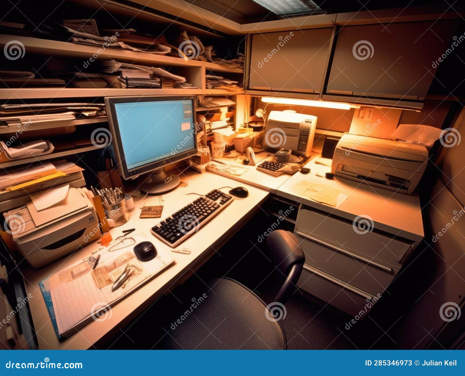 Wideangle Lens Captures Spacious Office With Ambient Lighting Stock ...