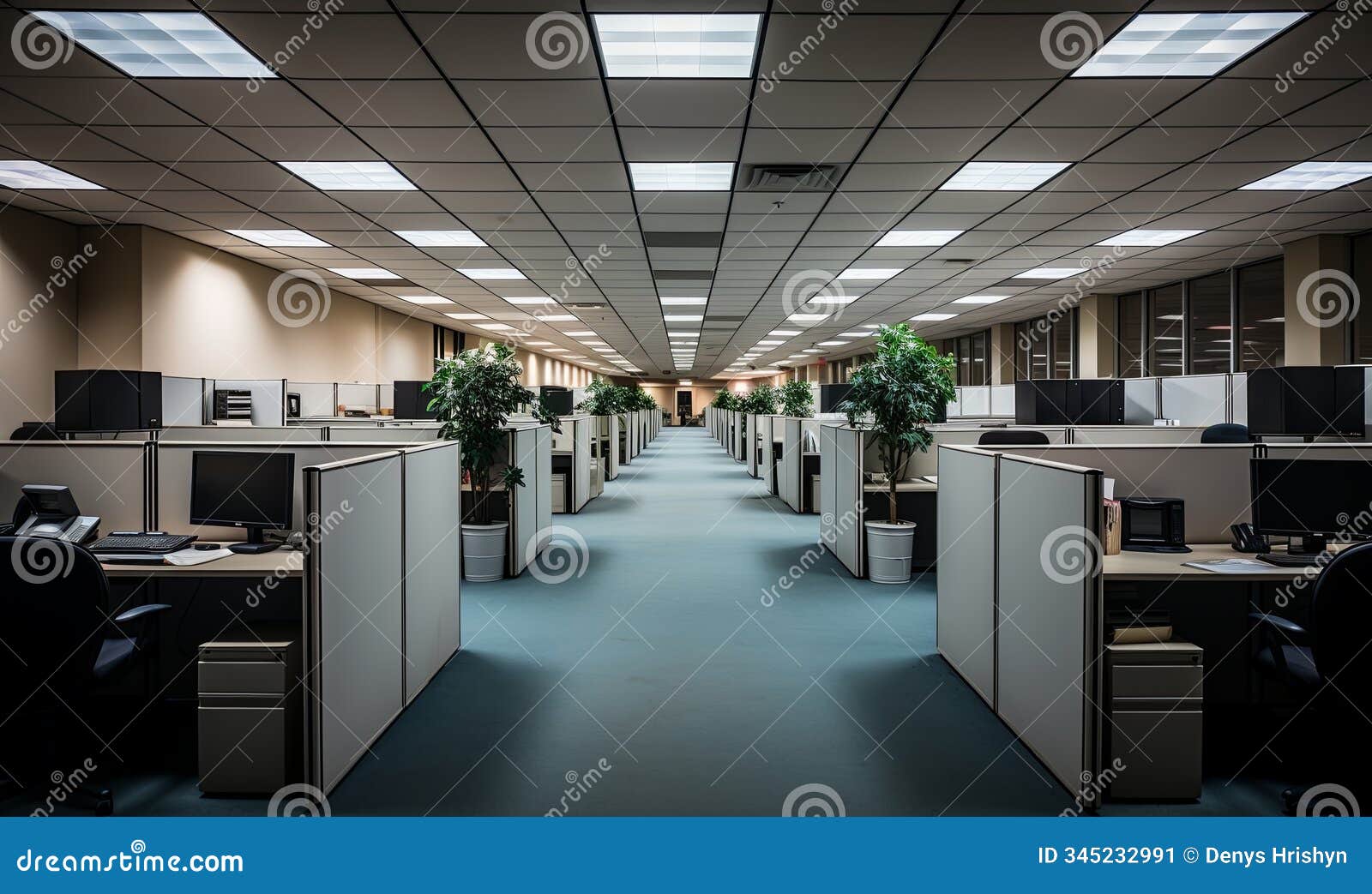 Empty Office with Cubicles and Desks Stock Image - Image of concept ...