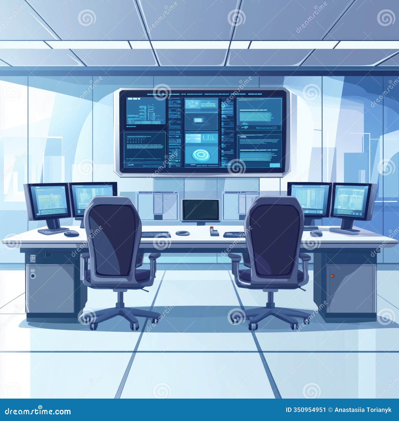 Empty Office with Desk and Chairs in a Large Modern Security System ...