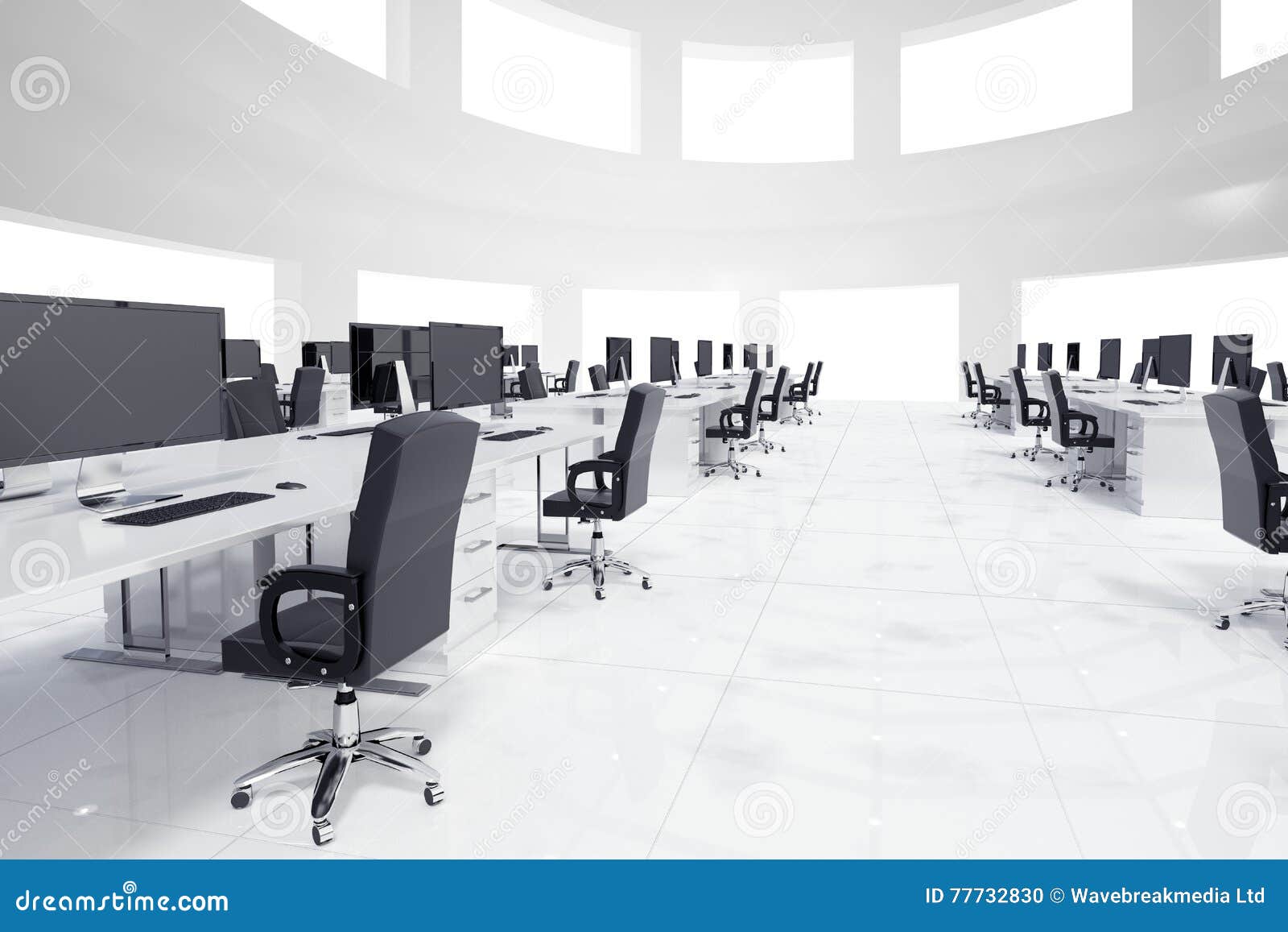 Empty Office with Desk and Computer Stock Illustration - Illustration ...