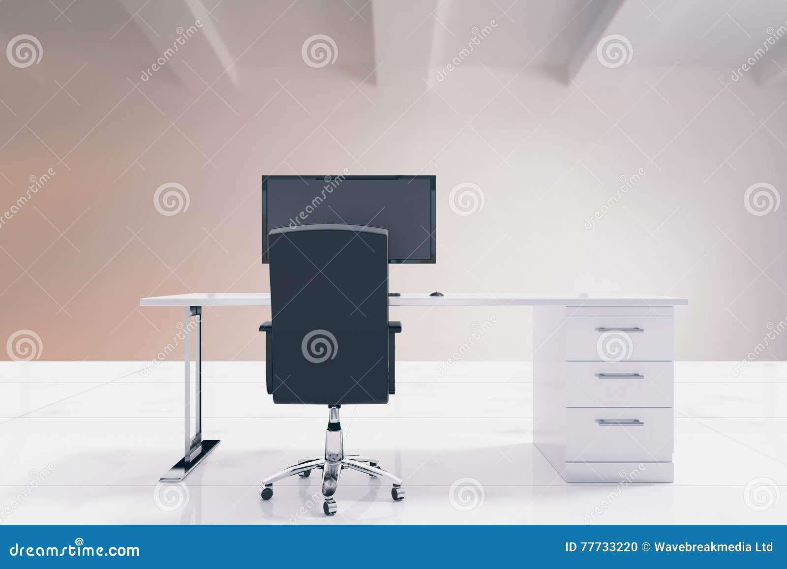 Empty Office with Desk and Computer Stock Illustration - Illustration ...