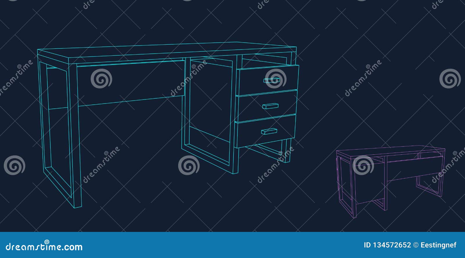 Empty Office Desk. Vector Outline Illustration Stock Vector ...